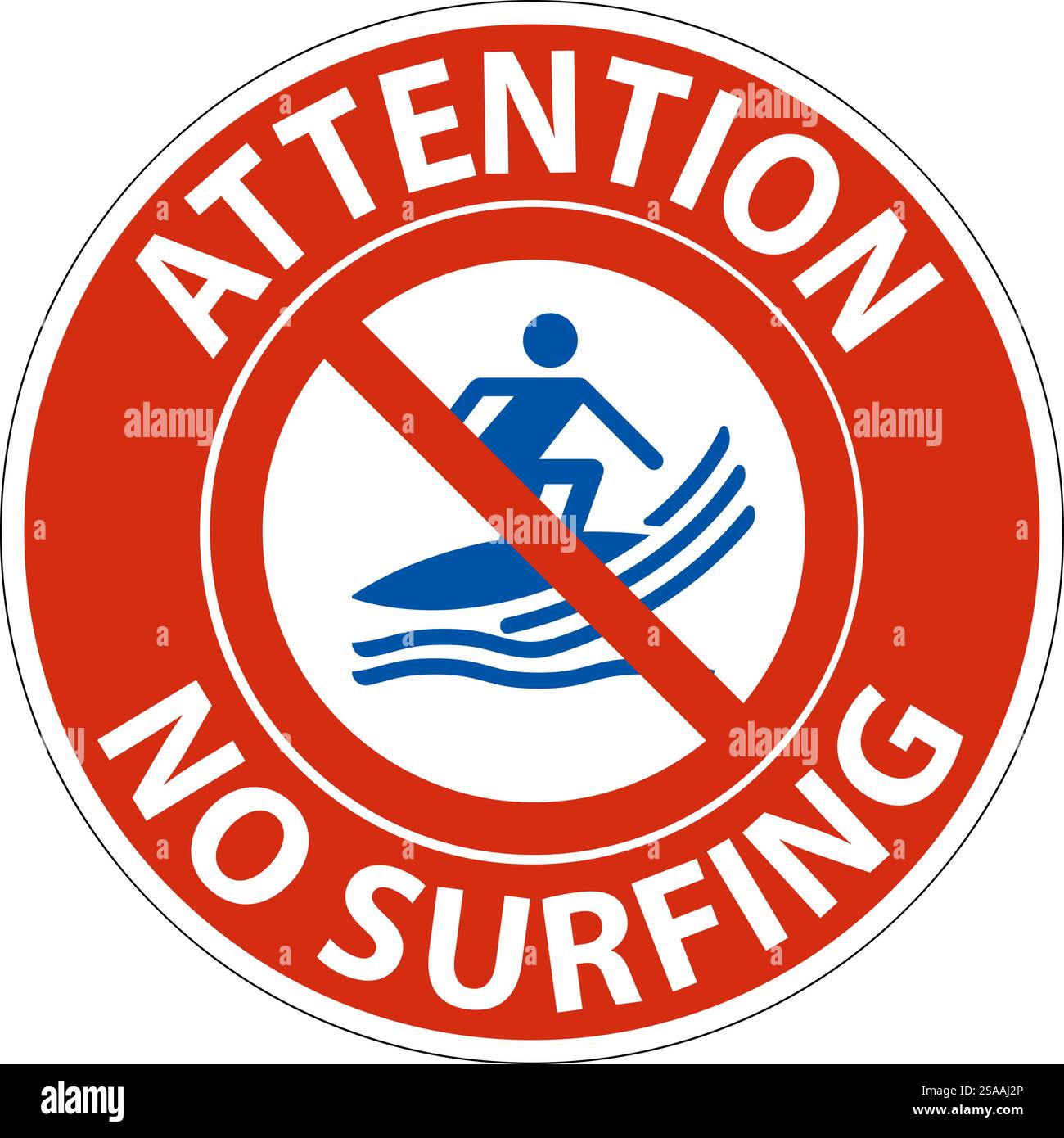 Attention Beach Safety Sign No Surfing Stock Vector Image & Art - Alamy