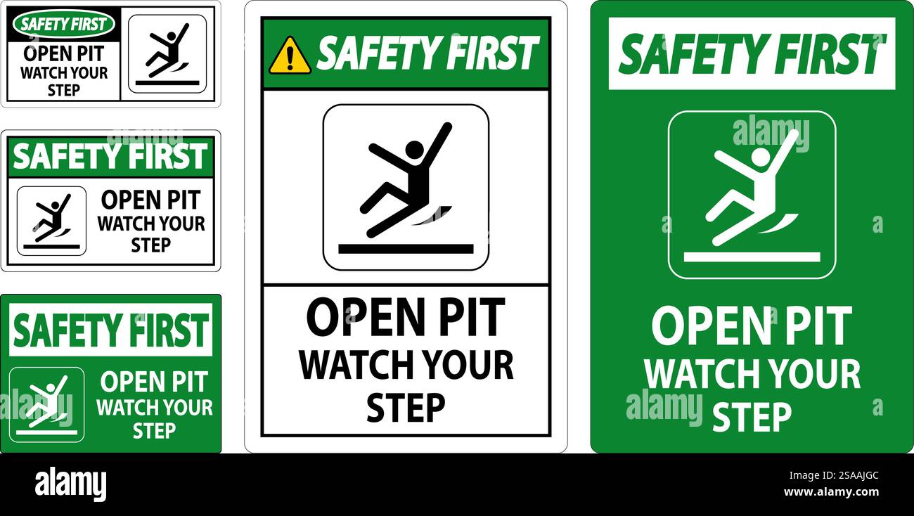 Safety First Sign Open Pit, Watch Your Step Stock Vector Image & Art ...