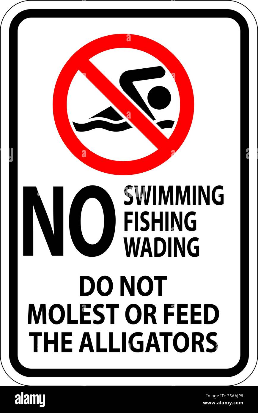 Alligator Warning Sign No Swimming Fishing Wading, Do Not Molest Or ...