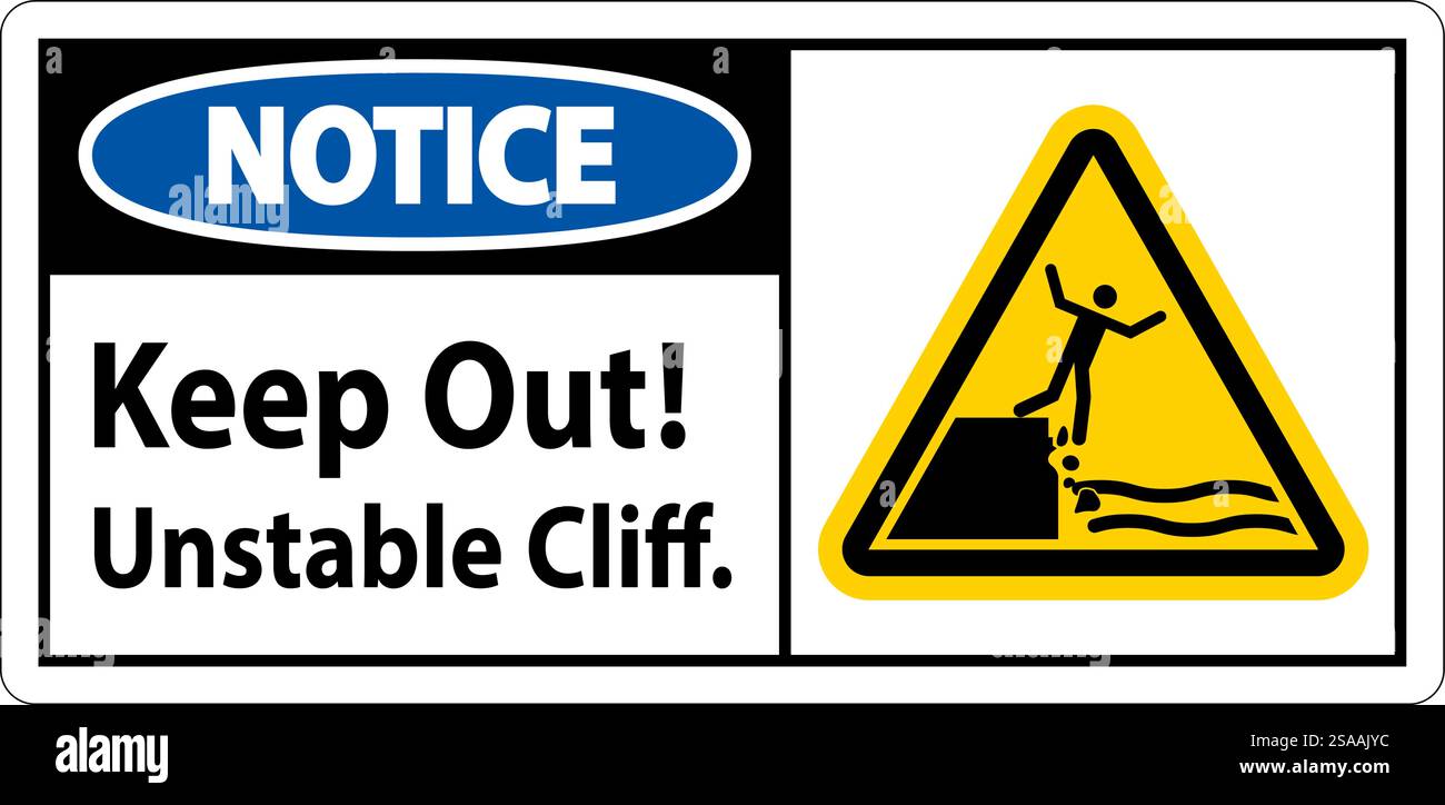 Notice Sign, Keep Out Unstable Cliff Stock Vector Image & Art - Alamy