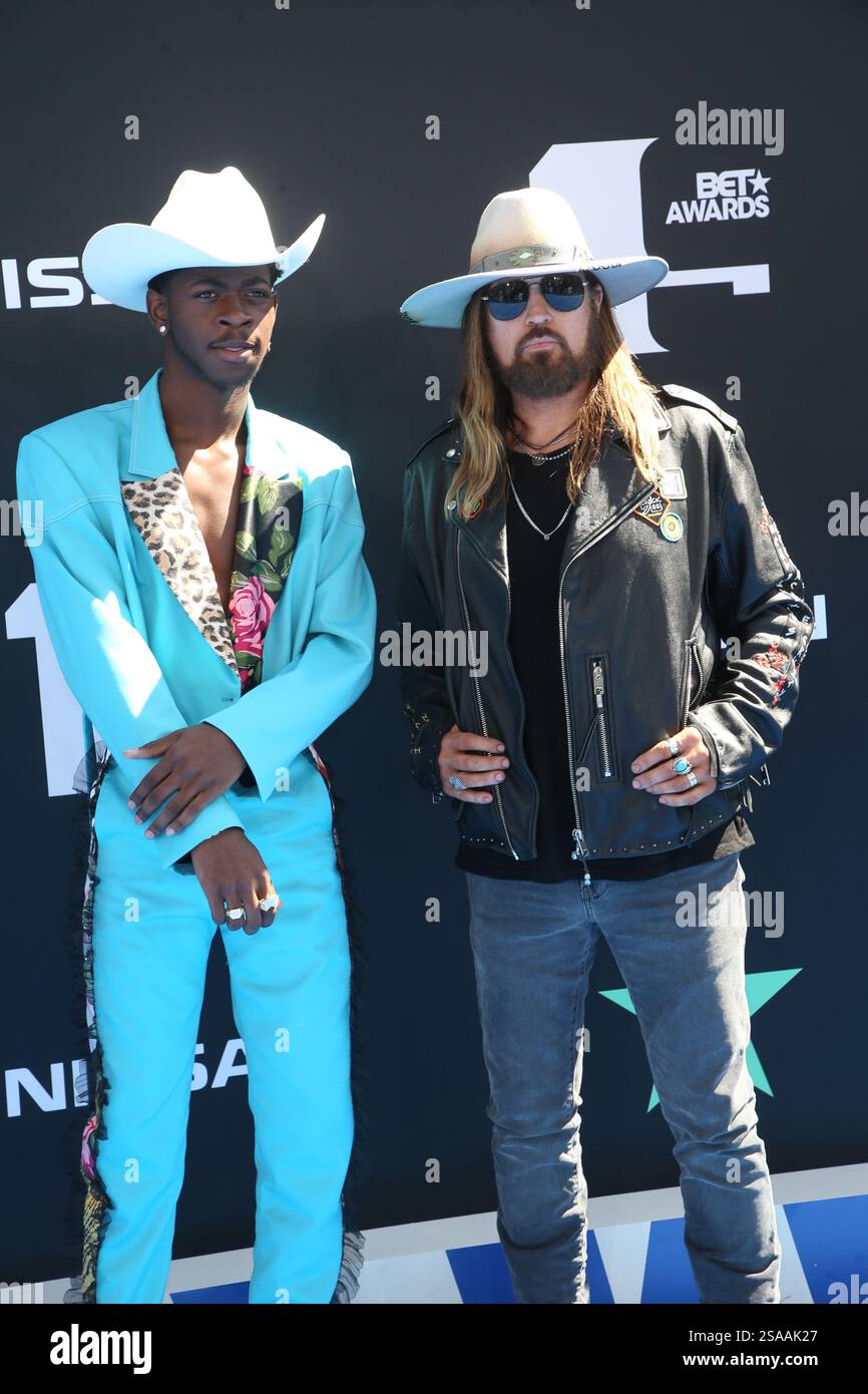 Lil Nas X and Billy Ray Cyrus at the BET Awards, Arrivals, Microsoft ...
