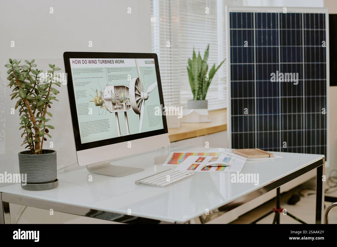 Displaying computer screen with detailed wind turbine diagram on ...