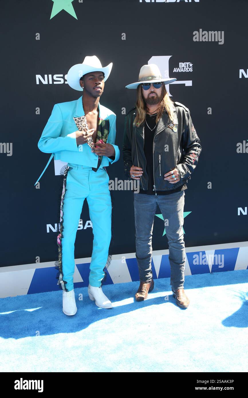 Lil Nas X and Billy Ray Cyrus at the BET Awards, Arrivals, Microsoft ...