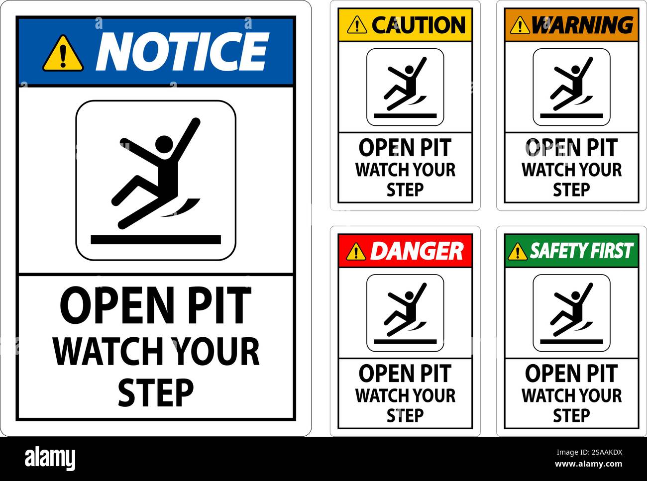 Caution Sign Open Pit, Watch Your Step Stock Vector Image & Art - Alamy