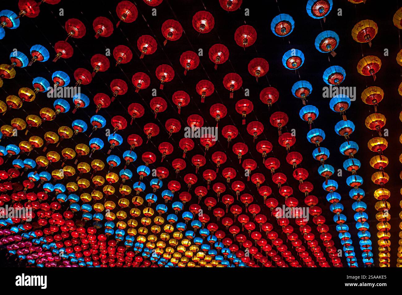 Lanterns adorn the Maitreya Monastery in the Chinatown of Medan ...