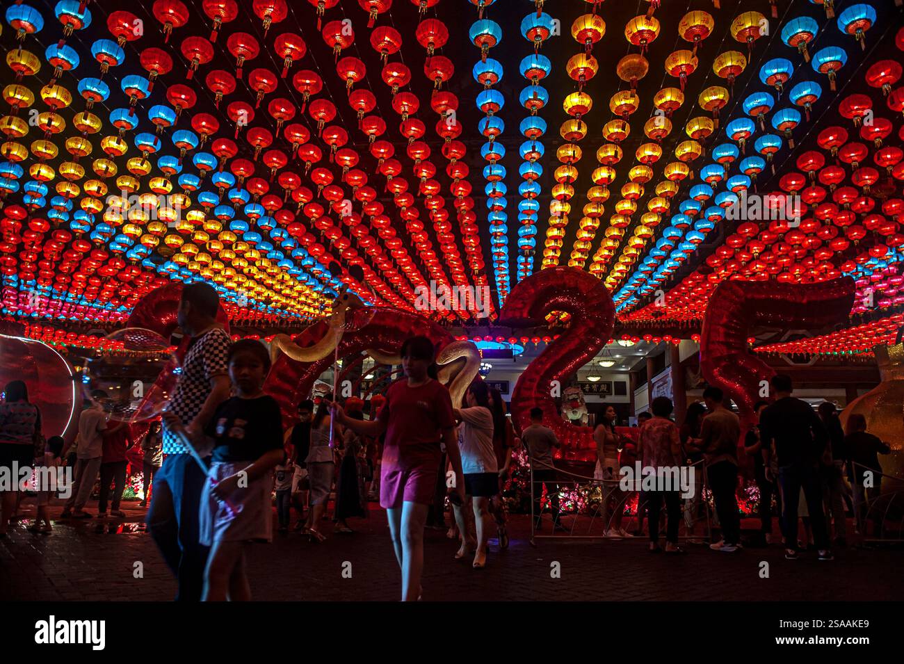 Medan, Indonesia. 28th Jan, 2025. Lanterns adorn the Maitreya Monastery ...