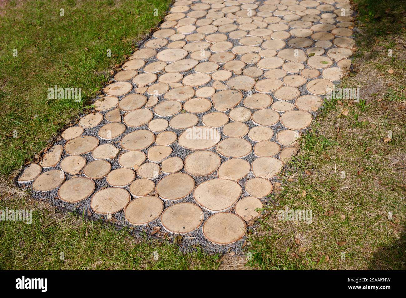 Tactile massage eco-trail with different textures in park for walking ...