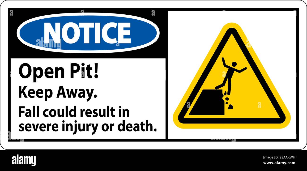 Notice Sign Open Pit Keep Away Fall Could Result In Severe Injury Or ...