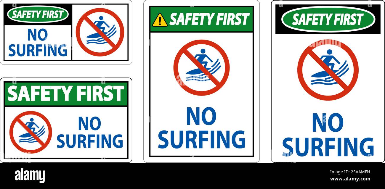 Safety First Beach Safety Sign No Surfing Stock Vector Image & Art - Alamy