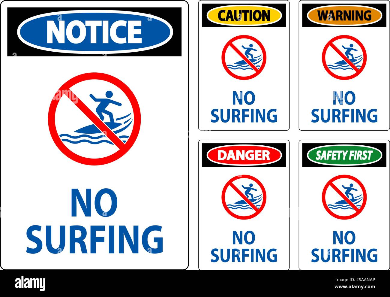 Caution Beach Safety Sign No Surfing Stock Vector Image & Art - Alamy