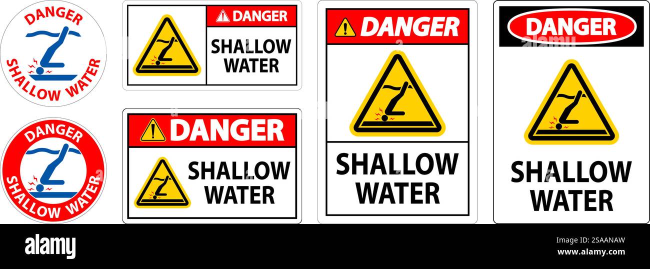 Water Safety Sign Danger - Shallow Water Stock Vector Image & Art - Alamy