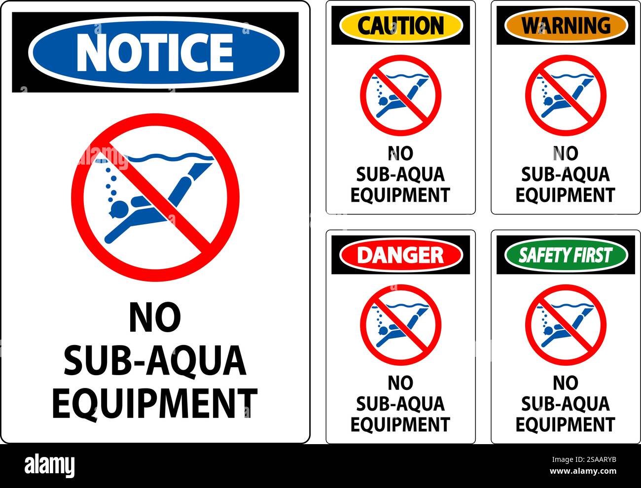 Water Safety Sign Attention, No Sub-Aqua Equipment Stock Vector Image ...