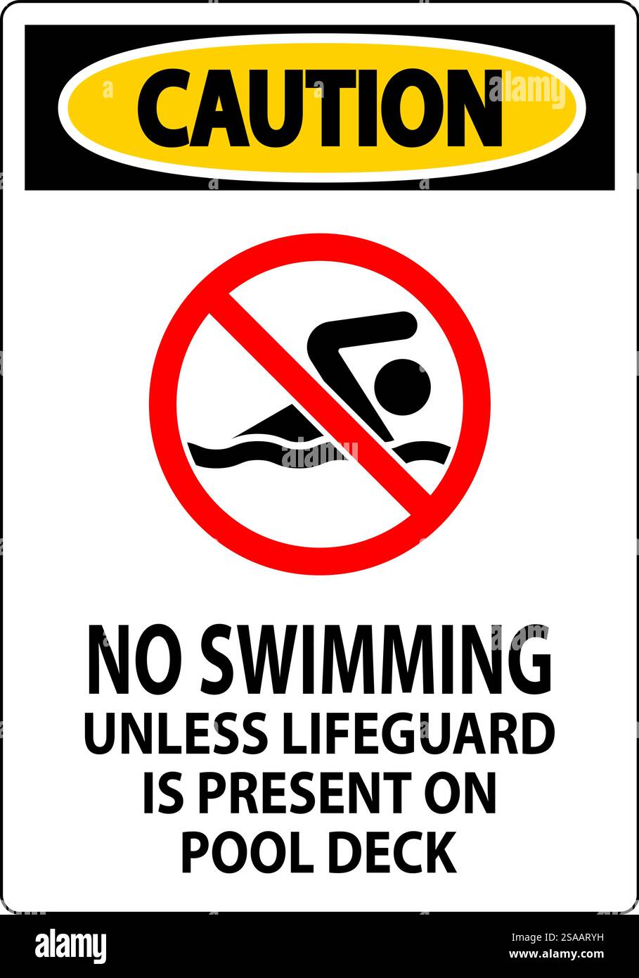 Caution Pool Sign No Swimming Unless Lifeguard Is Present On Pool Deck ...