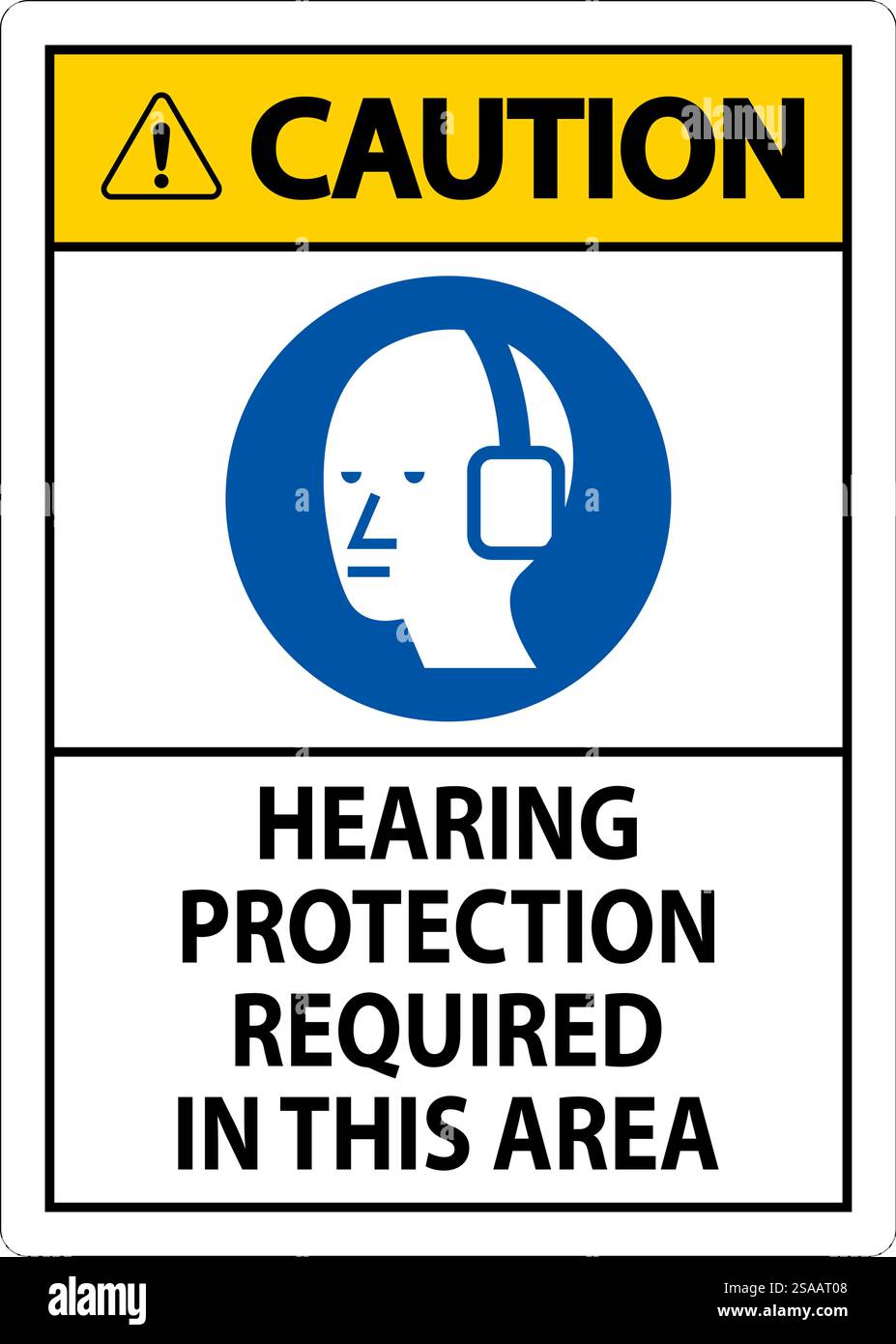 Warning sign hearing protection required in this area hi-res stock ...