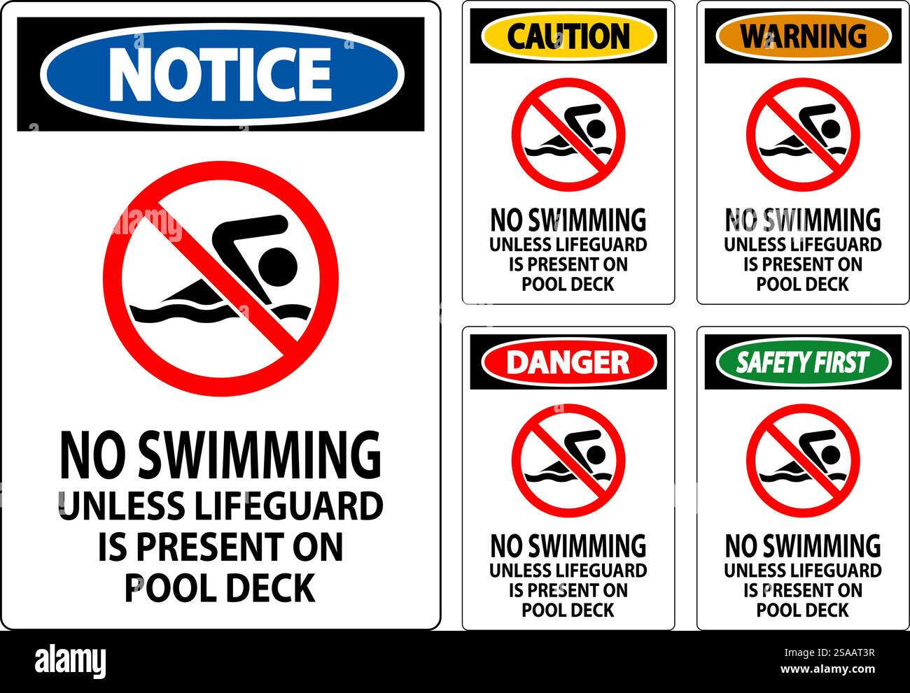 Danger Pool Sign No Swimming Unless Lifeguard Is Present On Pool Deck ...