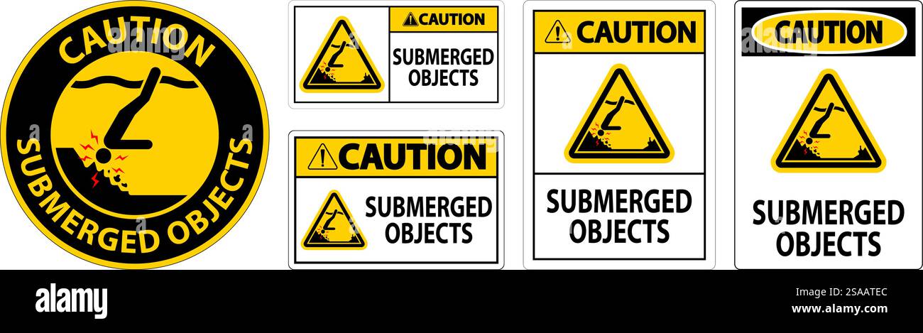 Water Safety Sign Caution - Submerged Objects Stock Vector Image & Art ...