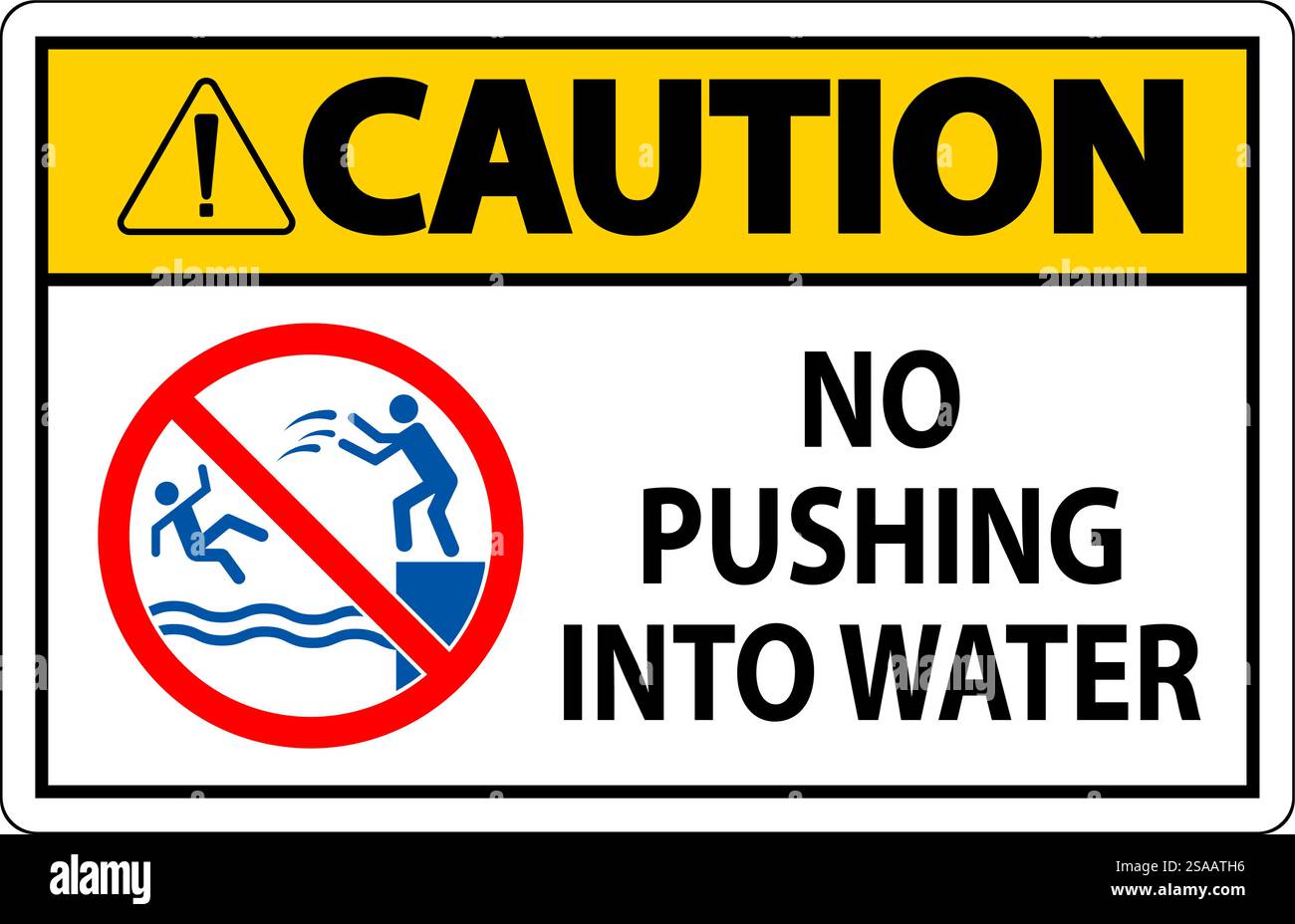 Water Safety Sign Attention, No Pushing Into Water Stock Vector Image ...