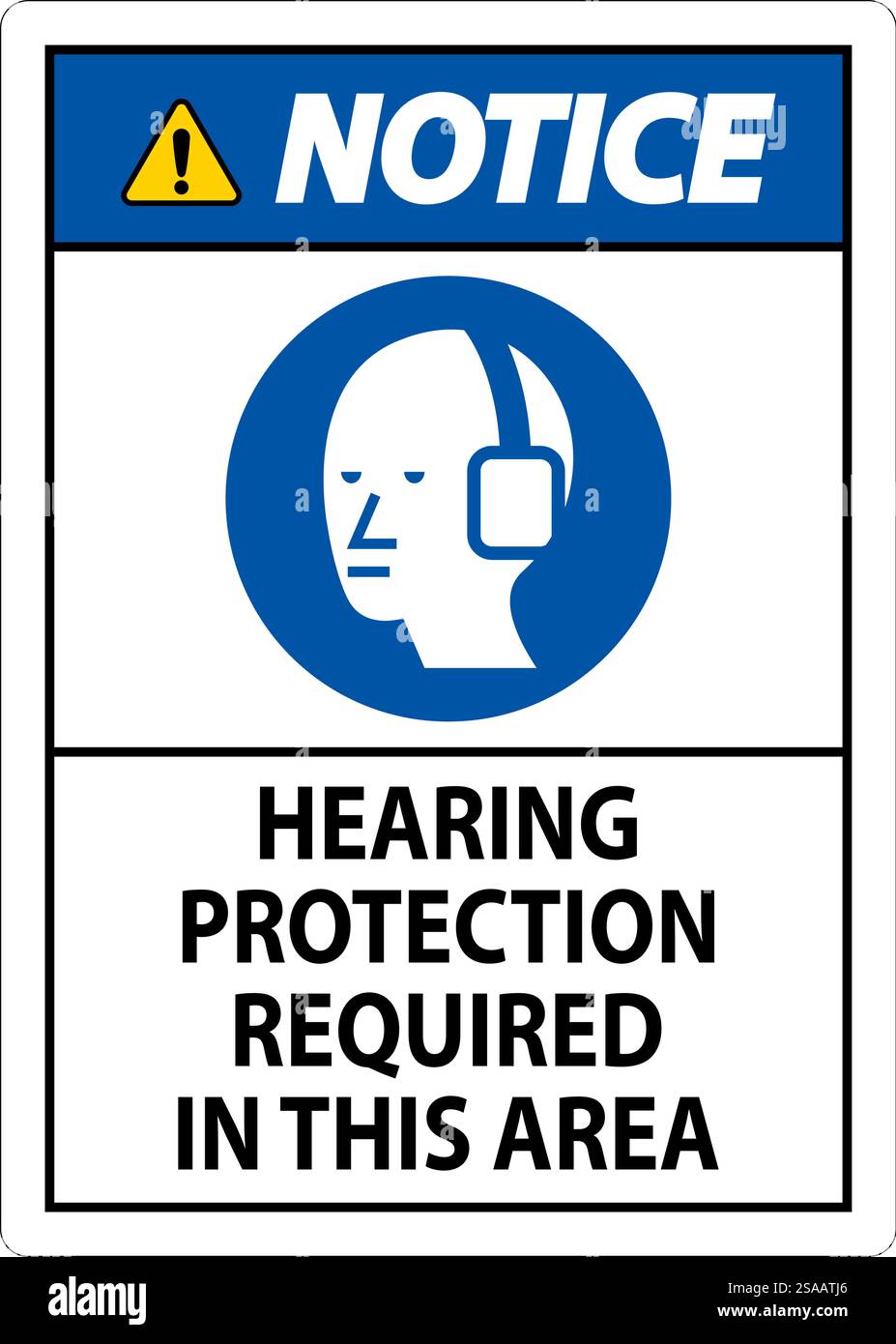 Warning sign hearing protection required in this area hi-res stock ...