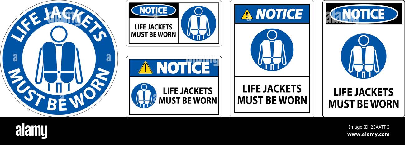 Water Safety Sign Notice, Life Jackets Must Be Worn Stock Vector Image ...