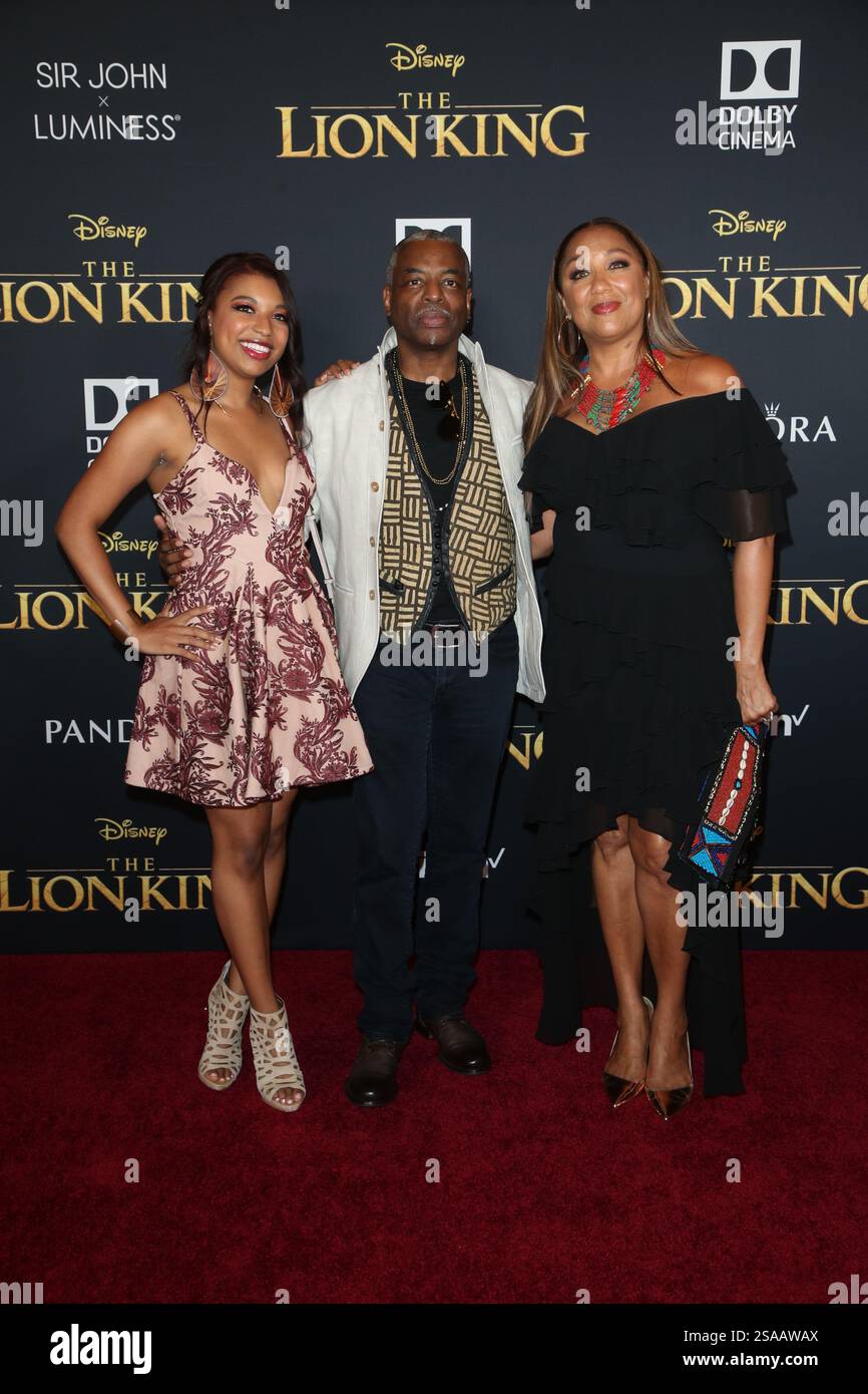Michaela Jean Burton, LeVar Burton and Stephanie Cozart Burton arrives at The Lion King' film ...