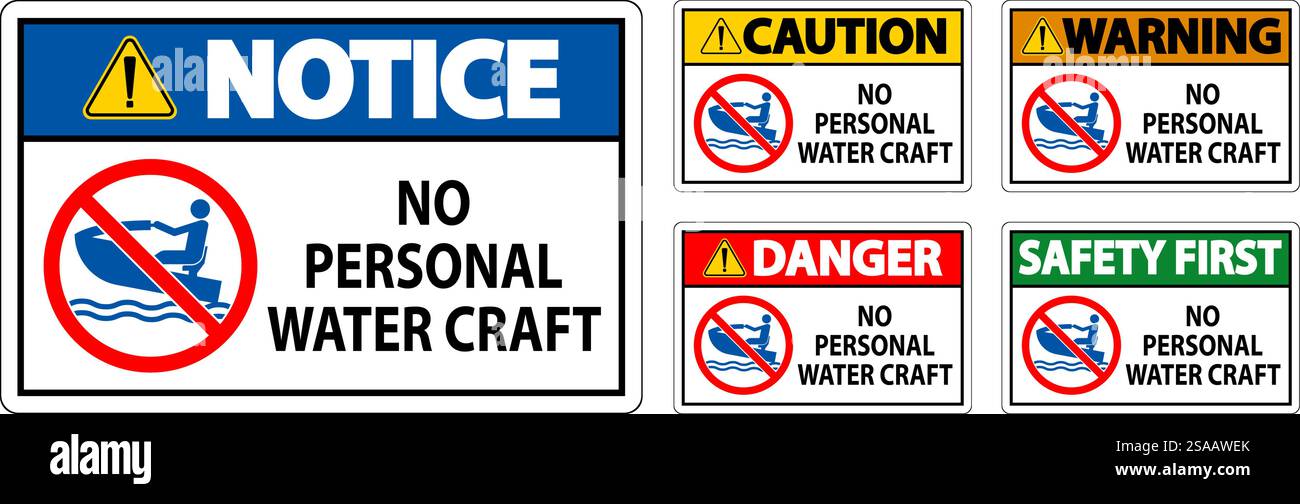Water Safety Sign Attention, No Personal Water Craft Stock Vector Image ...