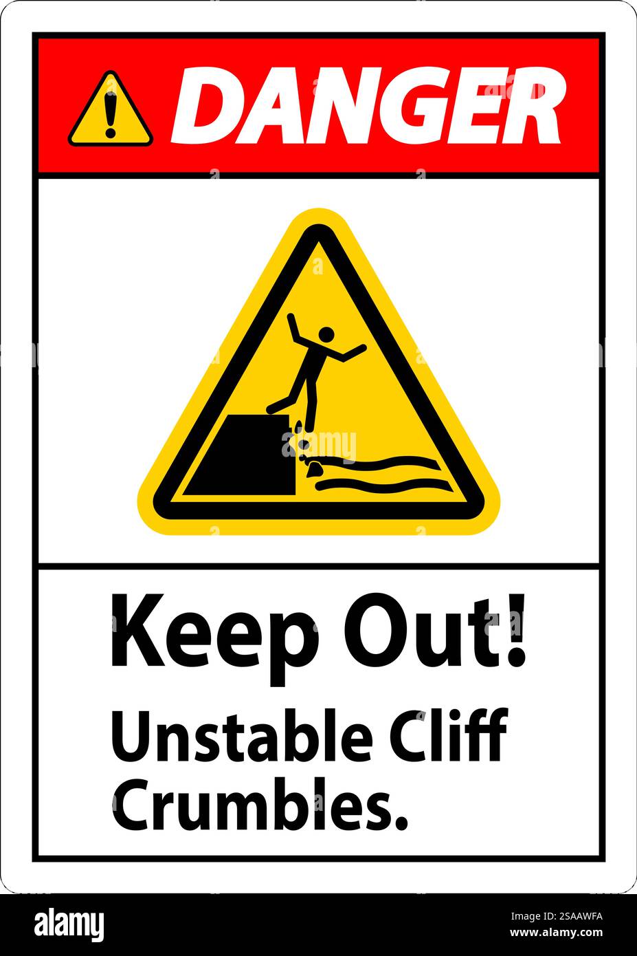 Danger Sign, Keep Out Unstable Cliff Crumbles Stock Vector Image & Art ...