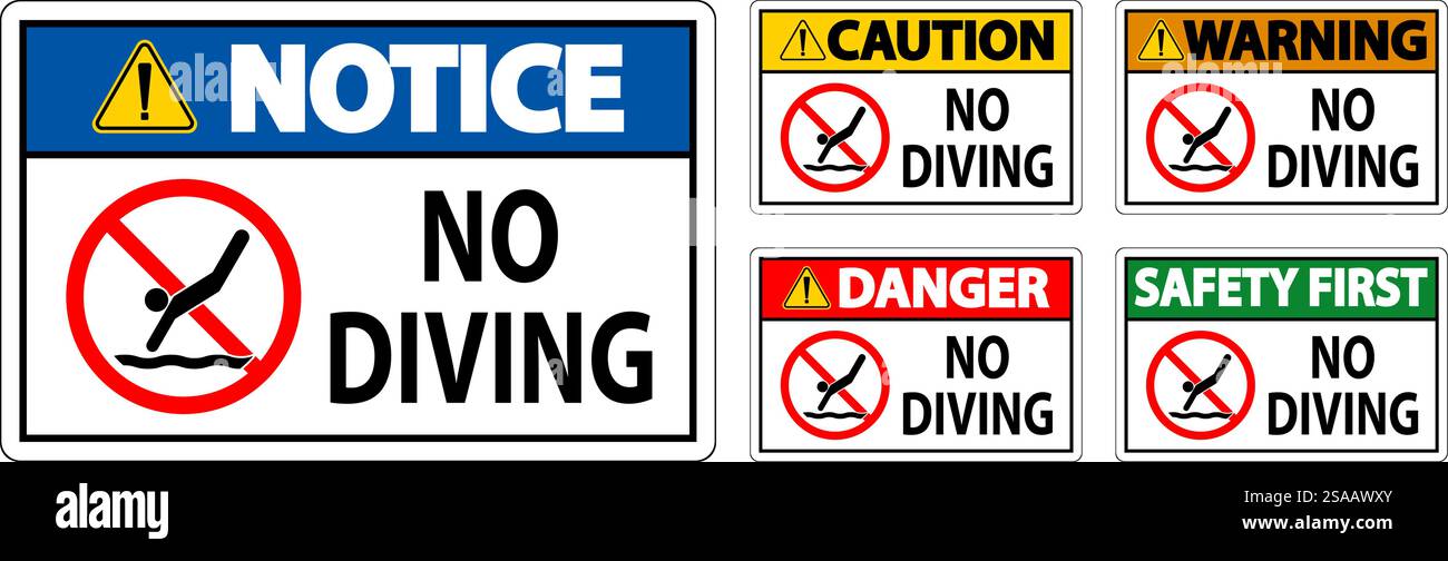 Swimming Pool Sign Attention No Diving Stock Vector Image & Art - Alamy