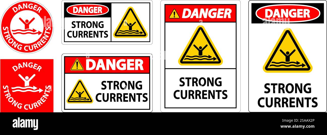 Water Safety Sign Danger - Strong Currents Stock Vector Image & Art - Alamy
