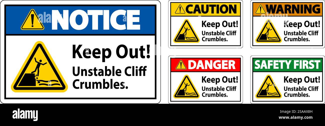 Warning Sign, Keep Out Unstable Cliff Crumbles Stock Vector Image & Art ...