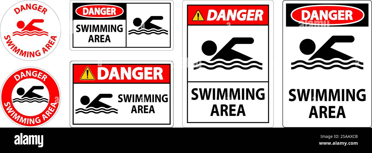 Water Safety Sign Danger - Swimming Area Stock Vector Image & Art - Alamy