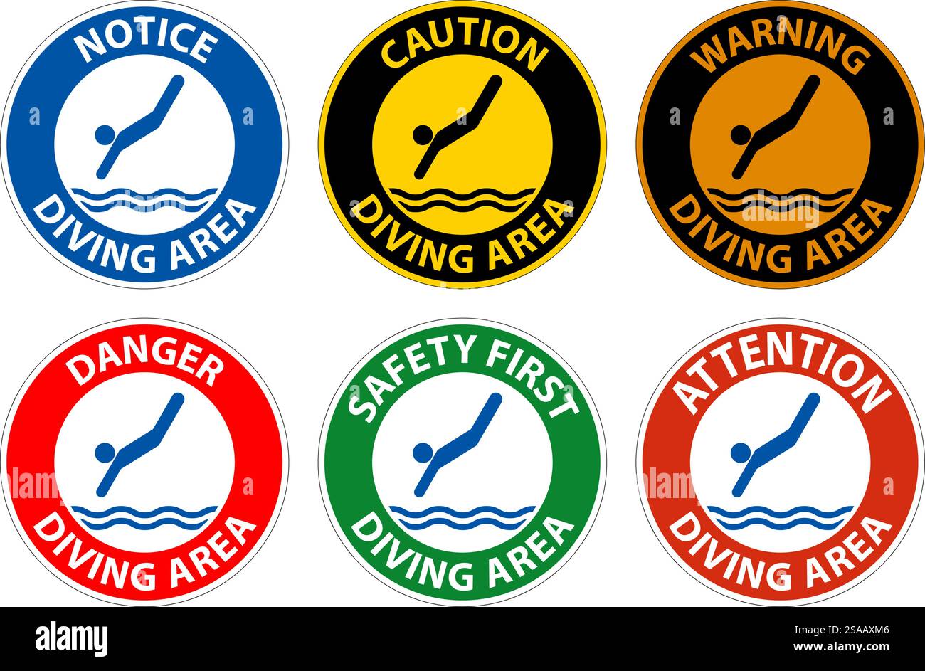 Water Safety Sign Caution - Diving Area Stock Vector Image & Art - Alamy
