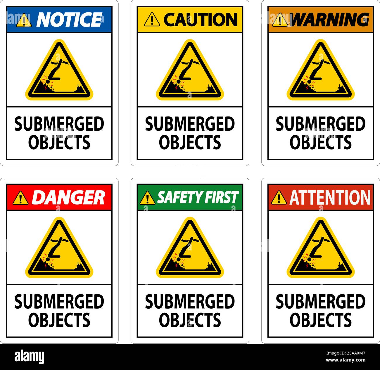 Water Safety Sign Warning - Submerged Objects Stock Vector Image & Art ...