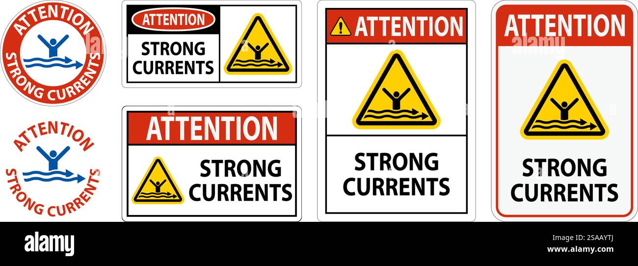 Water Safety Sign Attention - Strong Currents Stock Vector Image & Art ...