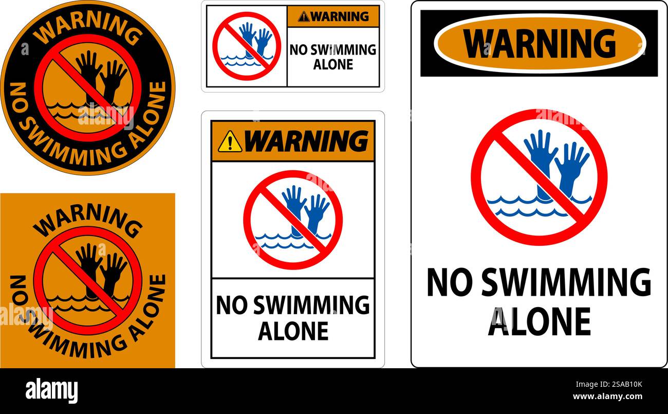 Pool Safety Sign Warning, No Swimming Alone Stock Vector Image & Art ...