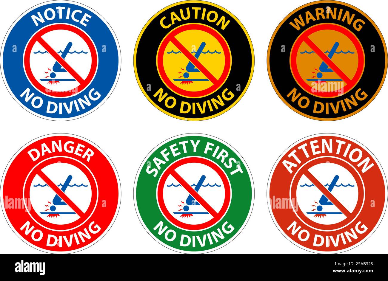 Pool Safety Sign Attention, No Diving Stock Vector Image & Art - Alamy