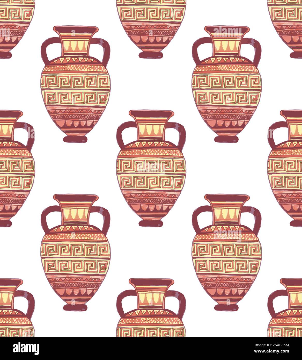 Seamless pattern with ancient Greek vases. Antique ceramic art. Vector ...
