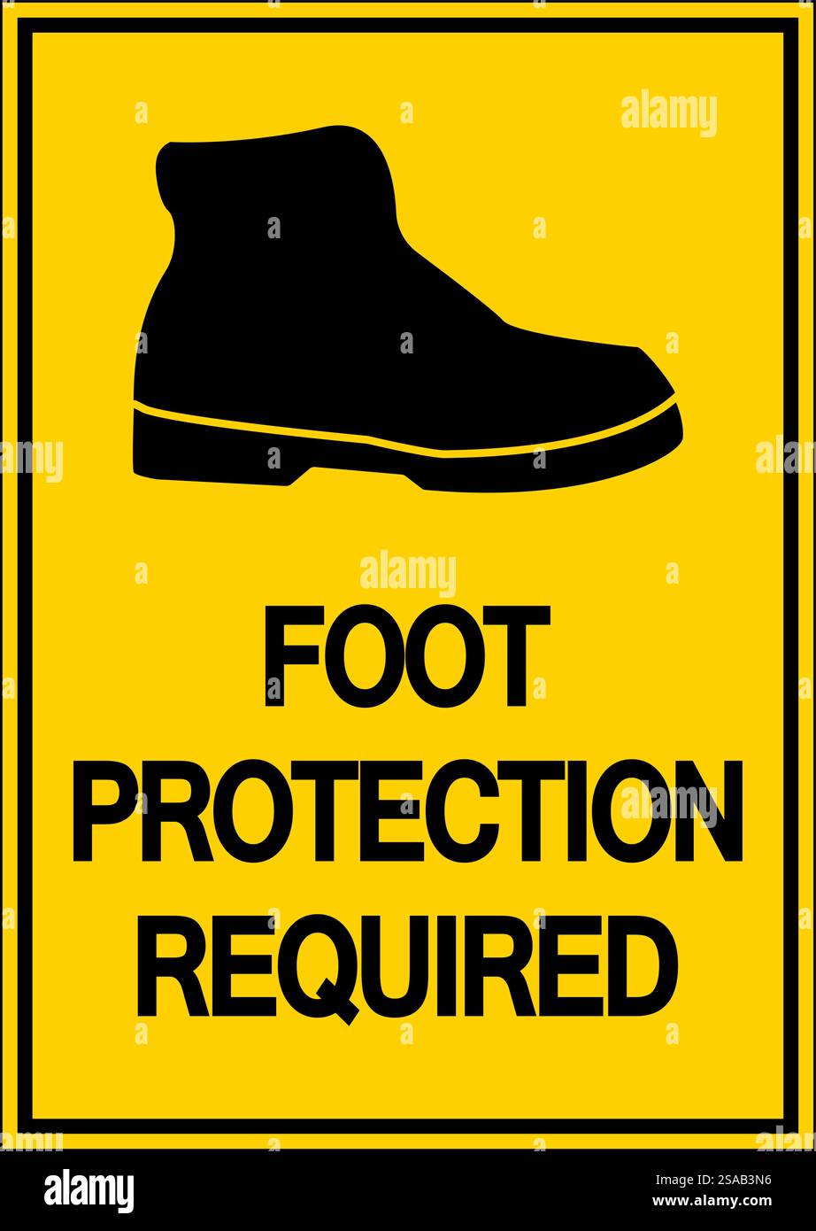 Caution Foot Protection Required Wall Sign on white background Stock ...