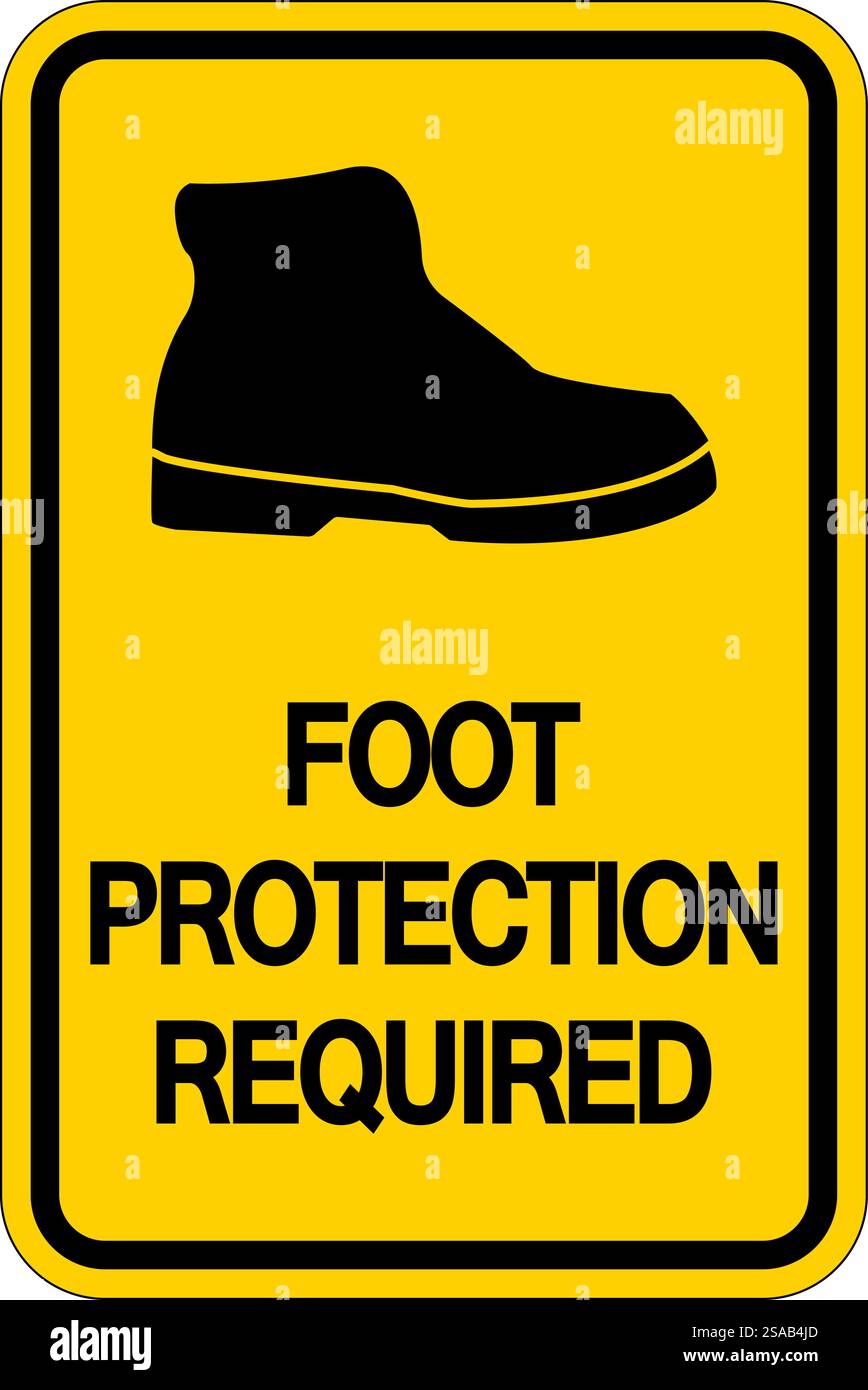 Caution Foot Protection Required Wall Sign on white background Stock ...