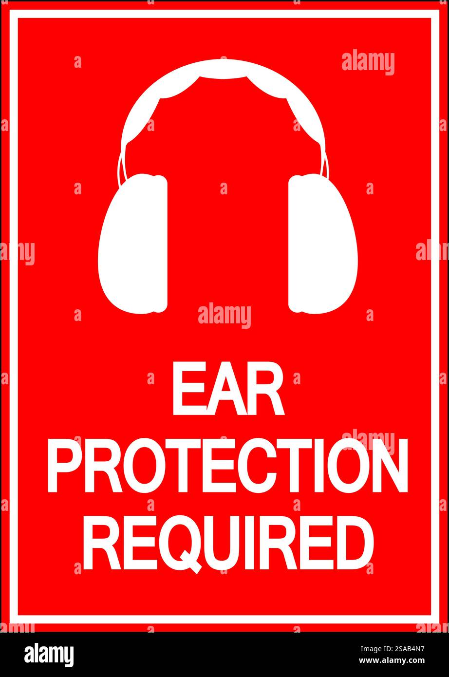 Caution Ear Protection Required Sign on white background Stock Vector ...