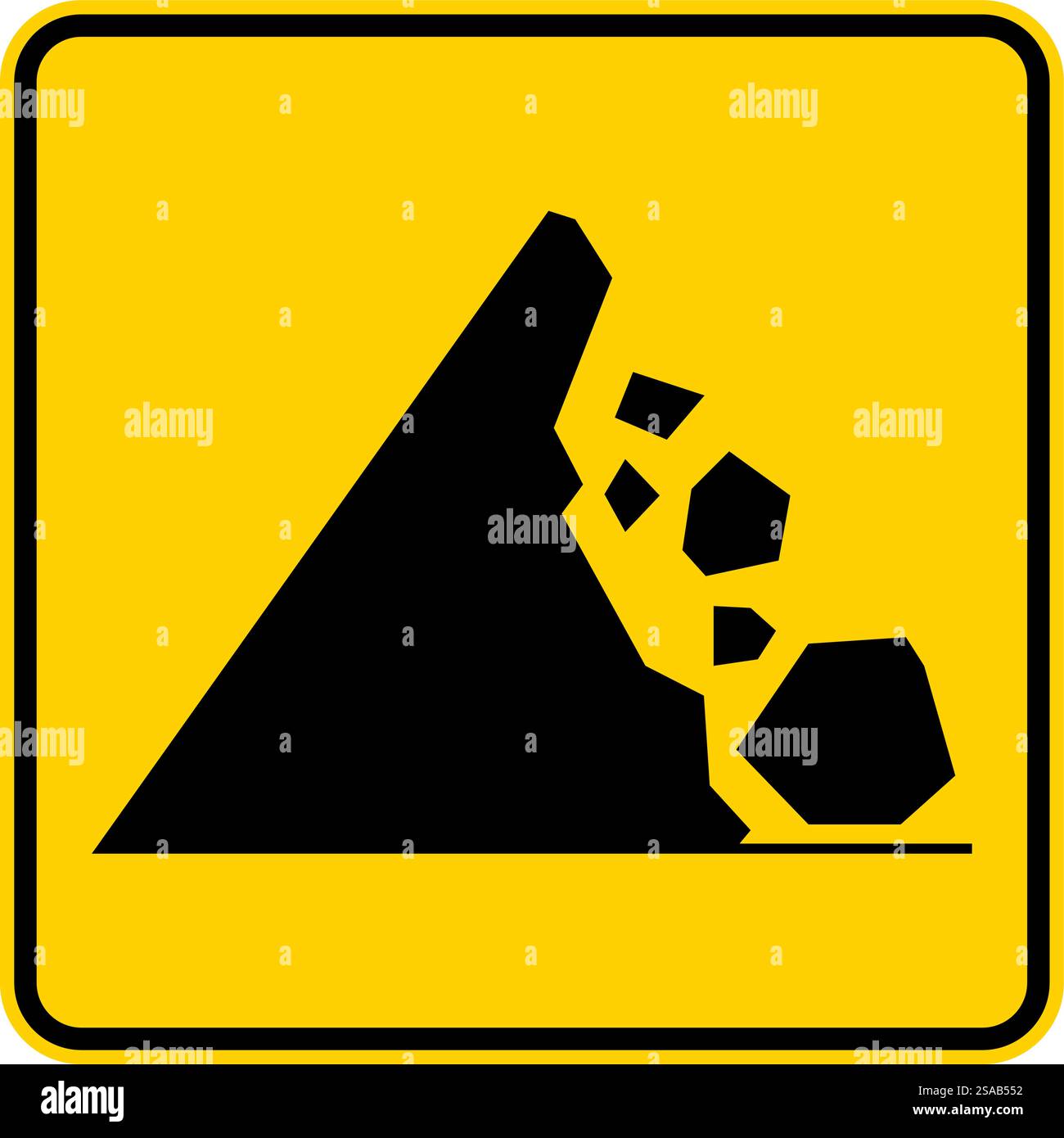 Road Warning Sign, Mountain Rocks Falling Symbol Stock Vector Image ...