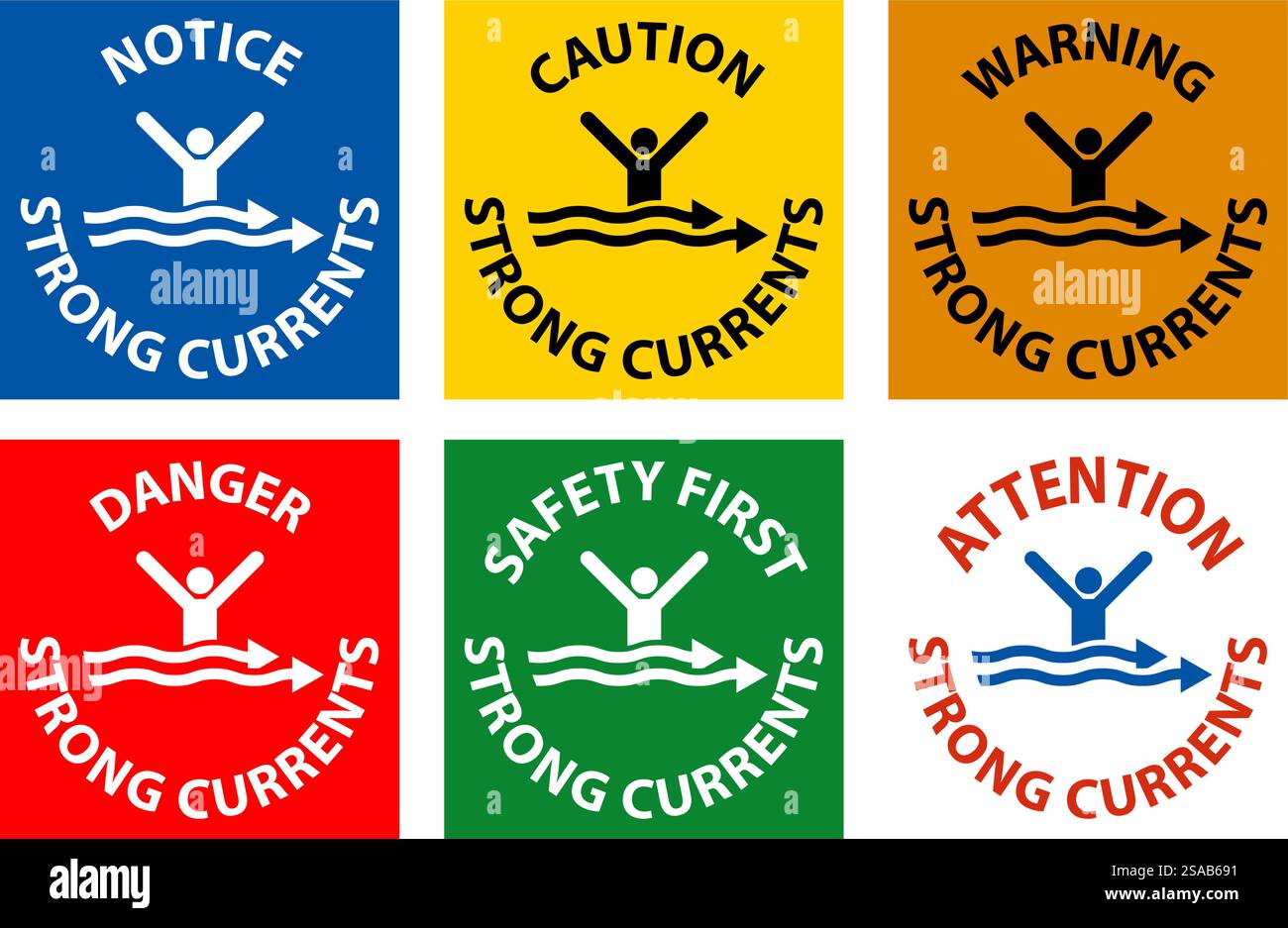 Water Safety Sign Warning - Strong Currents Stock Vector Image & Art ...