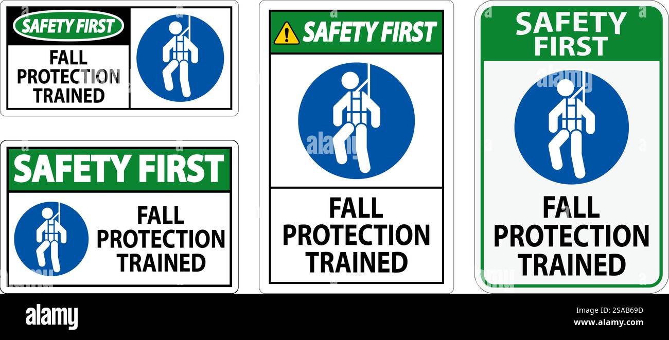 Hard Hat Decals, Safety First Fall Protection Trained Stock Vector ...