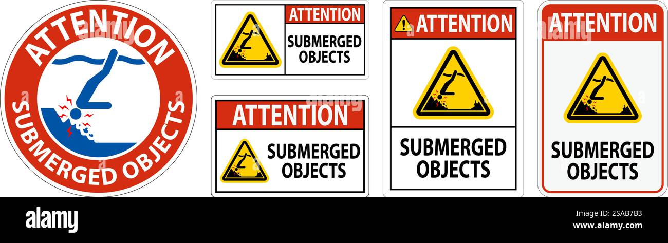 Water Safety Sign Attention - Submerged Objects Stock Vector Image ...