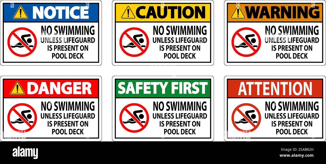 Danger Pool Sign No Swimming Unless Lifeguard Is Present On Pool Deck ...