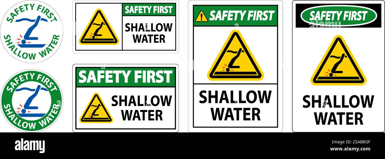 Water Safety First Sign - Shallow Water Stock Vector Image & Art - Alamy
