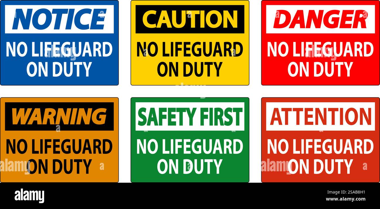 Pool Warning Sign No Lifeguard On Duty Stock Vector Image & Art - Alamy