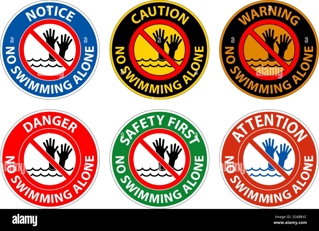 Pool Safety Sign Attention, No Swimming Alone Stock Vector Image & Art ...