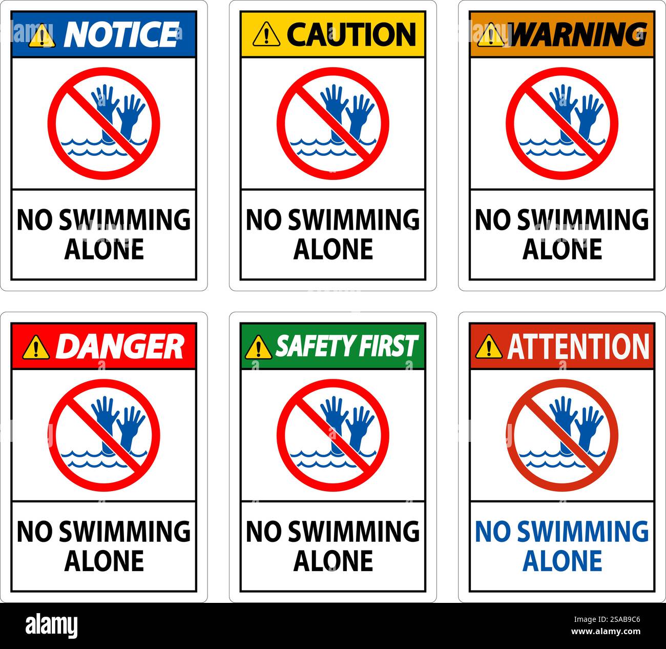 Pool Safety Sign Attention, No Swimming Alone Stock Vector Image & Art ...