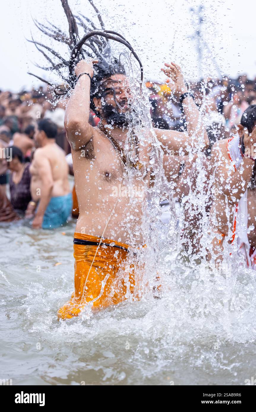 Mahakumbh, Group of holy naga sadhu baba taking holy dip at sangam in ...