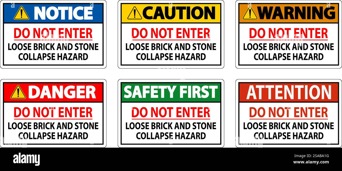 Danger Sign, Do Not Enter, Loose Brick And Stone Collapse Hazard Stock ...